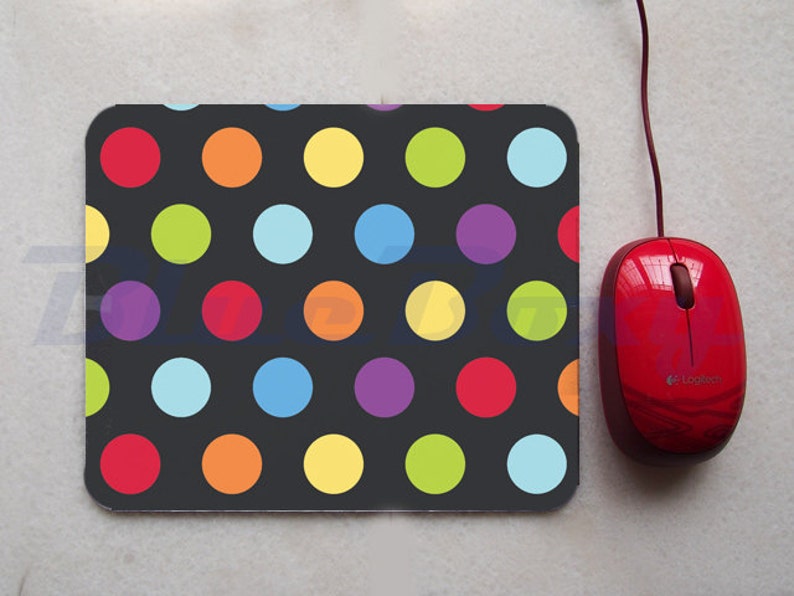 Colorful Polka Dot on Black Mouse Pad Office Mousepad | Etsy