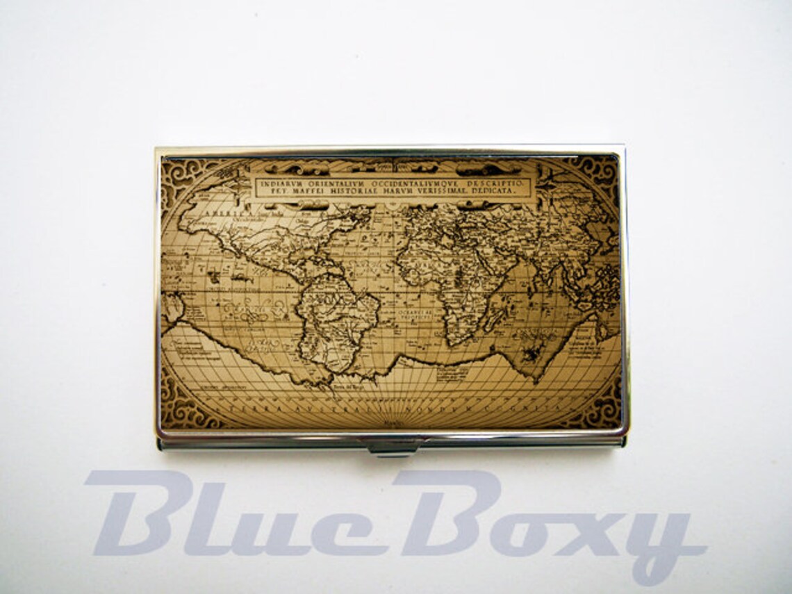 Vintage World Atlas Map Card Holder Business Card Case | Etsy