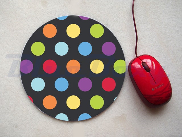 Colorful Polka Dot on Black Mouse Pad Office Mousepad - Etsy