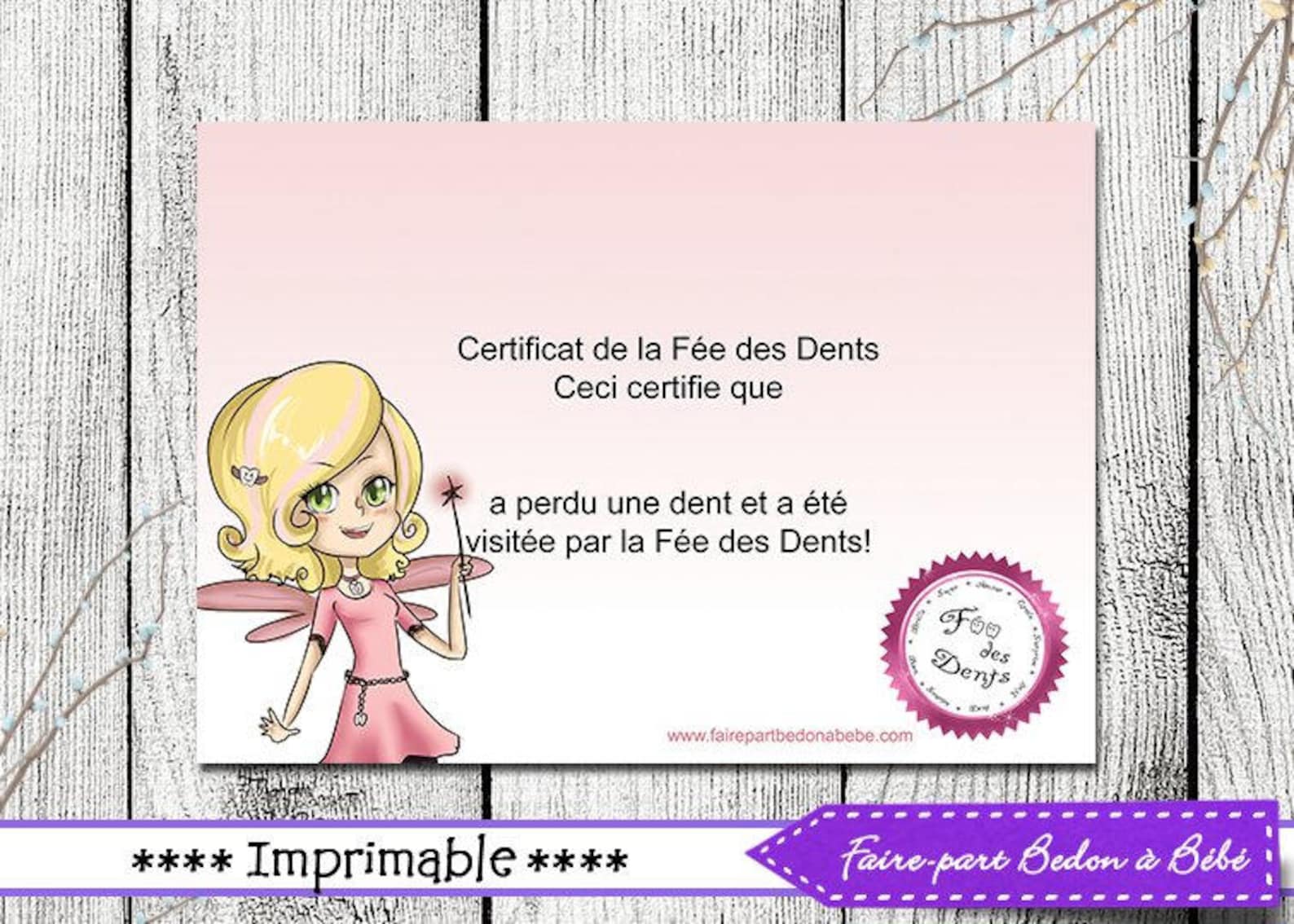 Certificat Fée des Dents Digital imprimable | Etsy