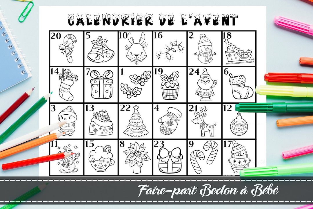 Calendrier de l'avent à colorier Décompte de Noël - Etsy France