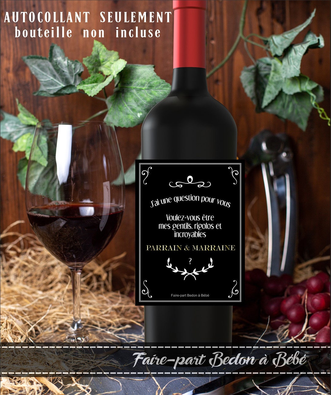 Wine Bottle Label Pregnancy Announcement Godmother Request Godfather ...