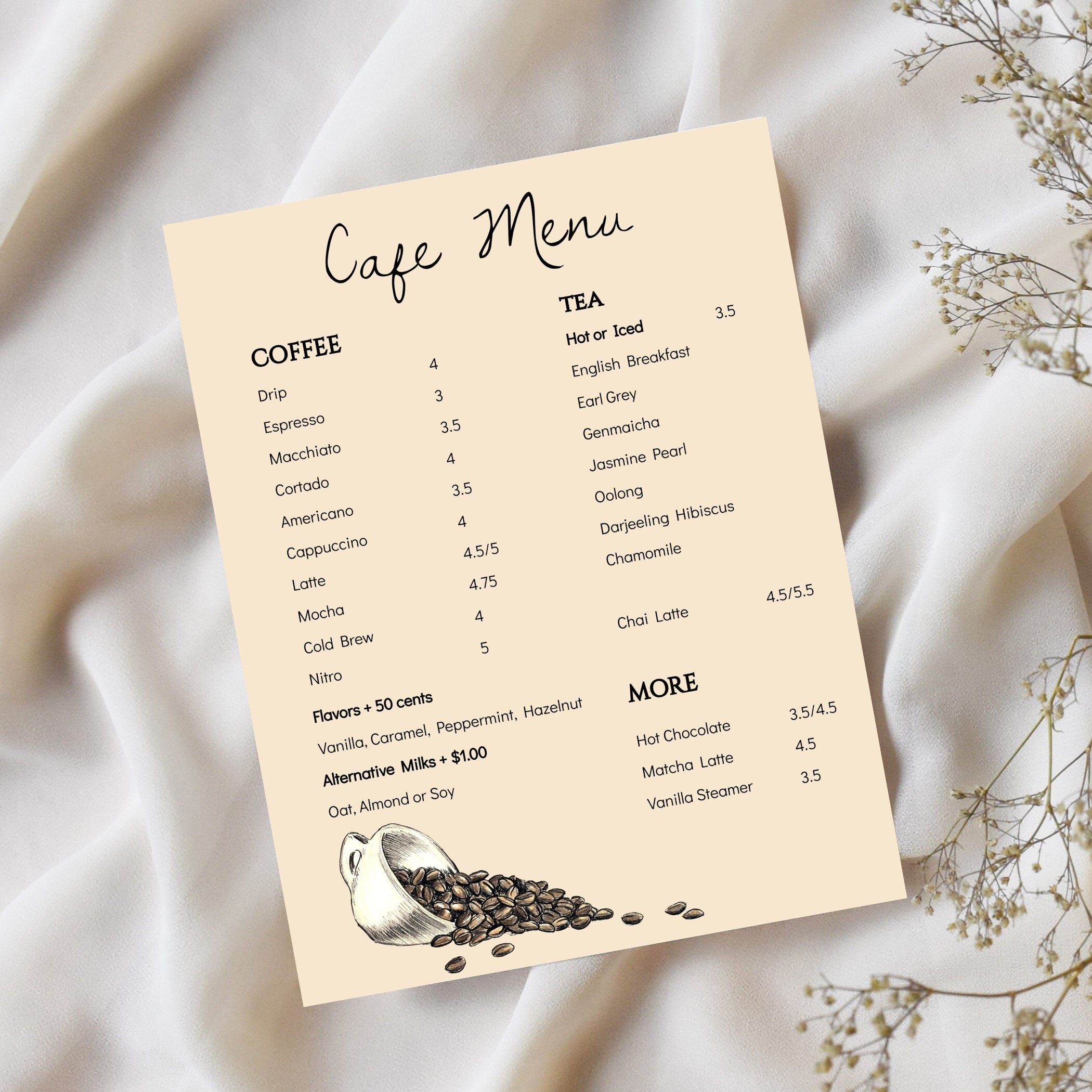 Printable Coffee Menu | Cafe Menu | Restaurant Menu | Dessert Menu ...