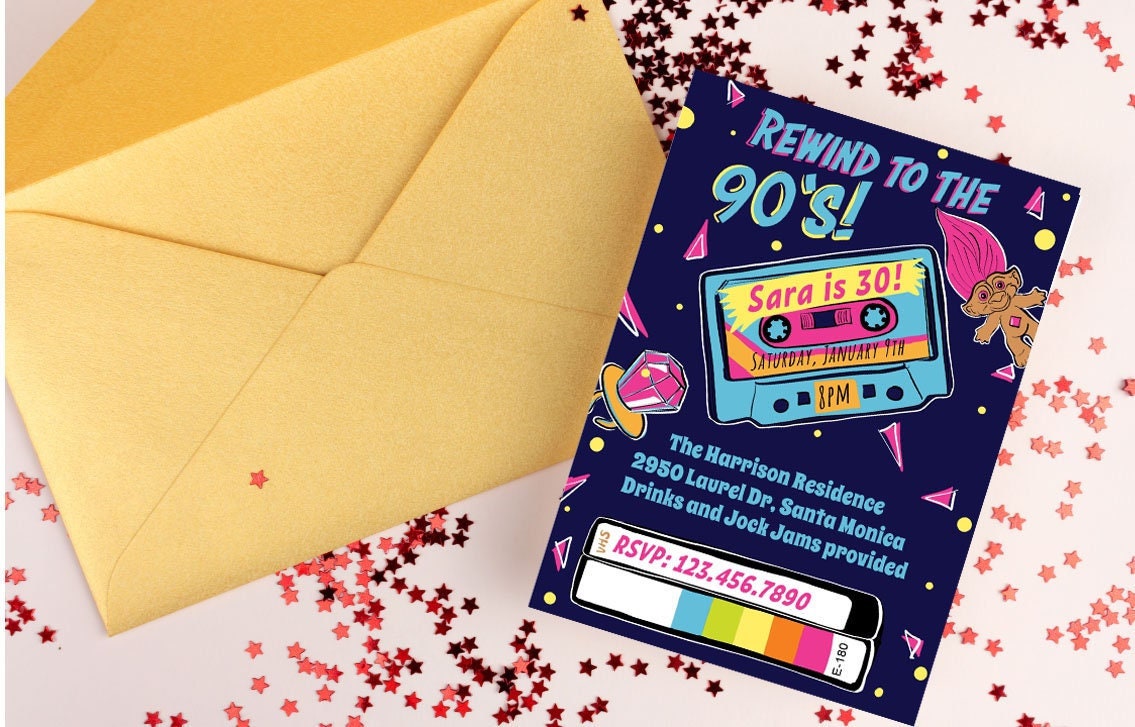 Editable 90s Party Invitation, 90s Nostalgia Invite, 90s Birthday ...