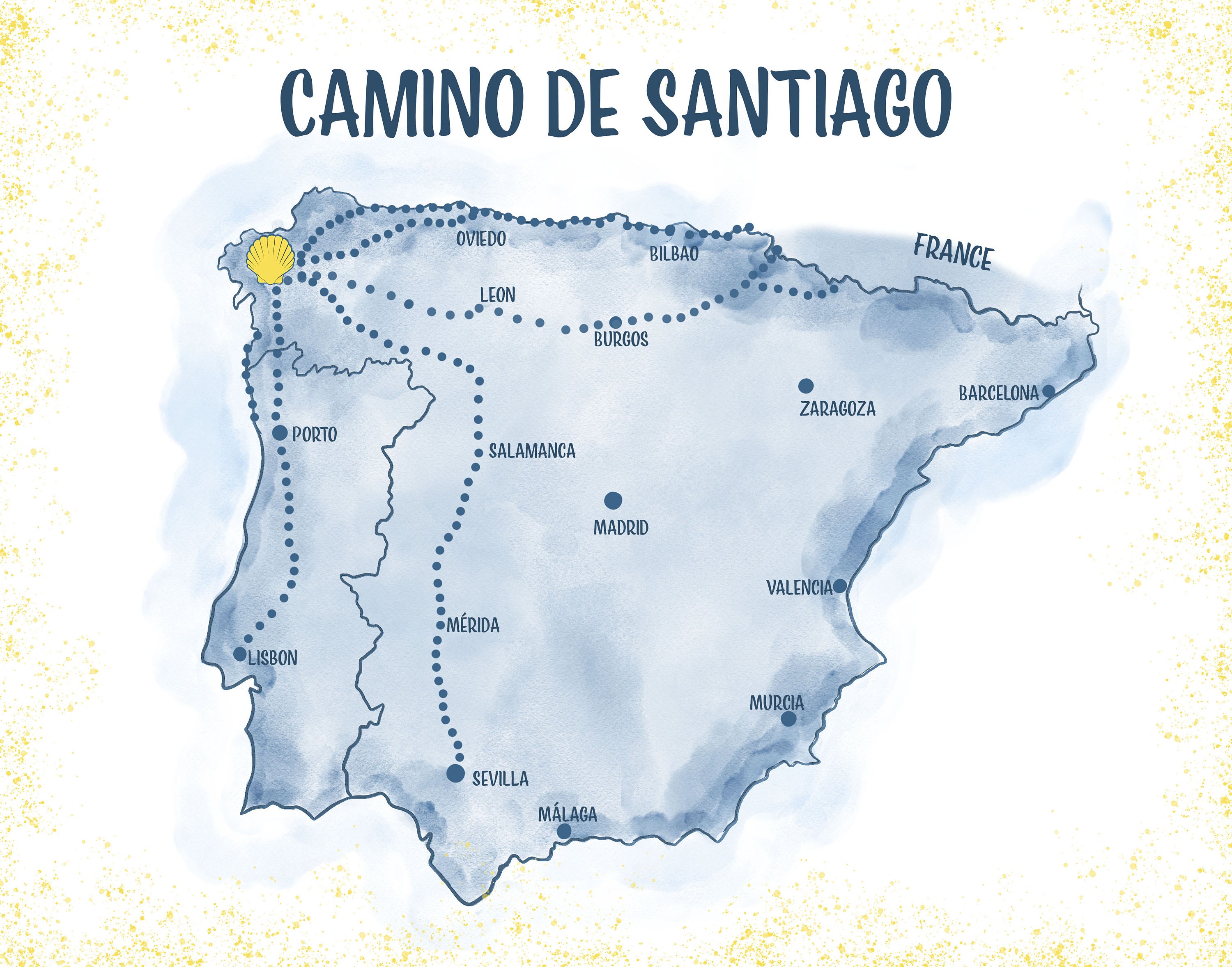 Camino De Santiago Map Print: Spain & Portugal Hiking Routes (digital ...