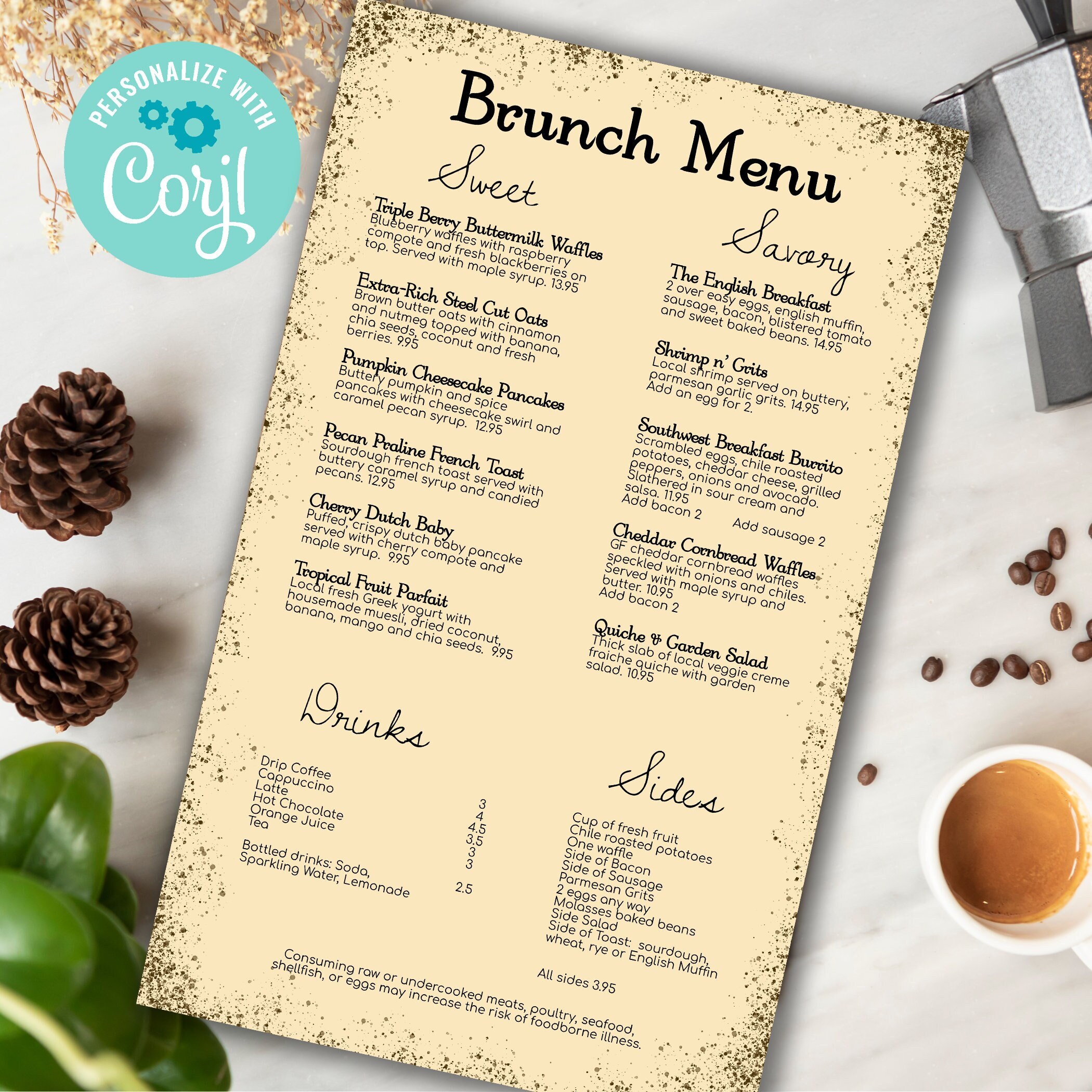 Editable Brunch Restaurant Menu 8x 14 Menu Template Cafe Menu Drink ...
