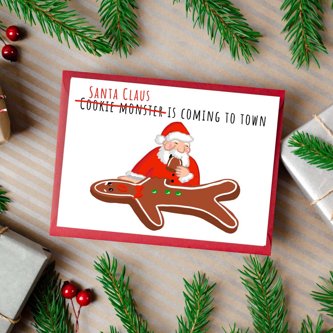Printable Santa Eating Cookie Card | Silly Christmas Cards | Funny ...