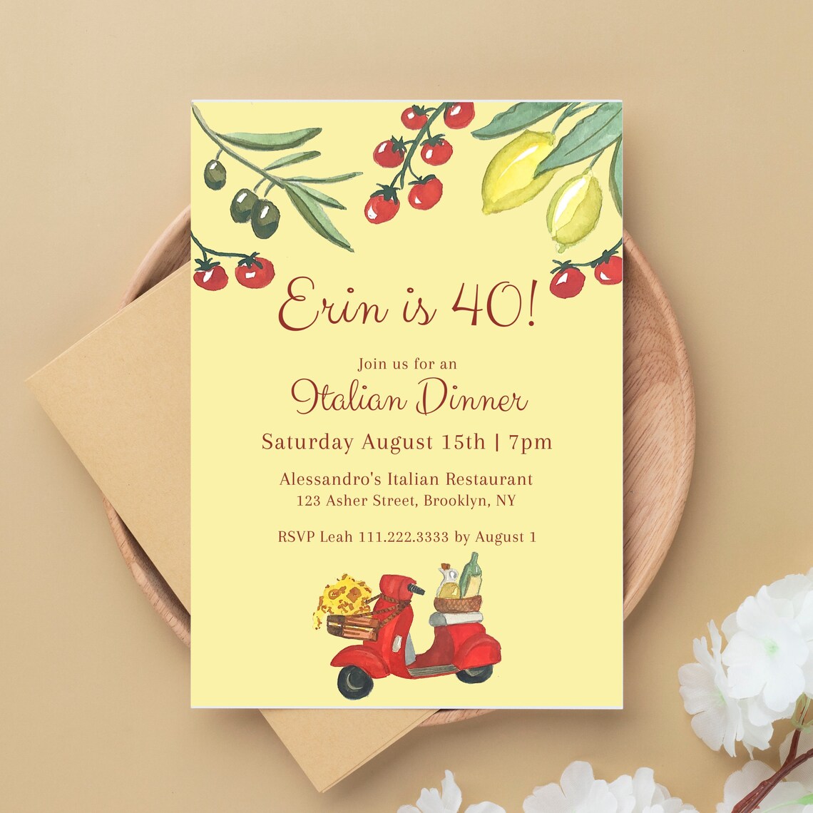 Personalized Italian Dinner Party Invitation and Customizable Menu With ...