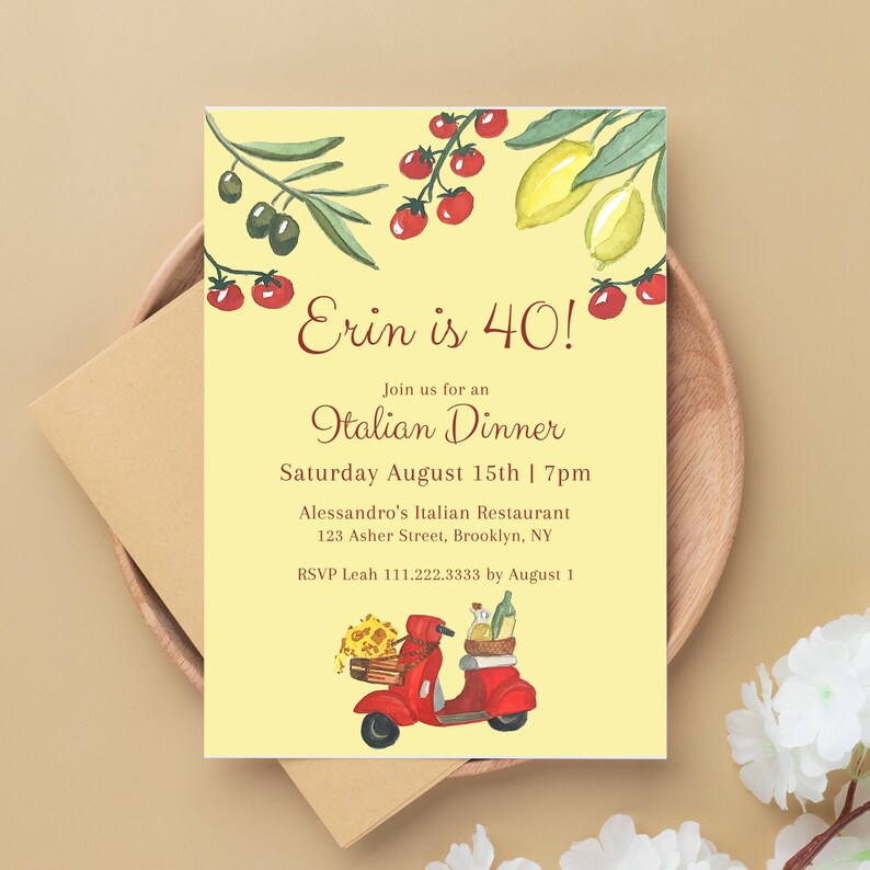 Personalized Italian Dinner Party Invitation and Customizable Menu With ...