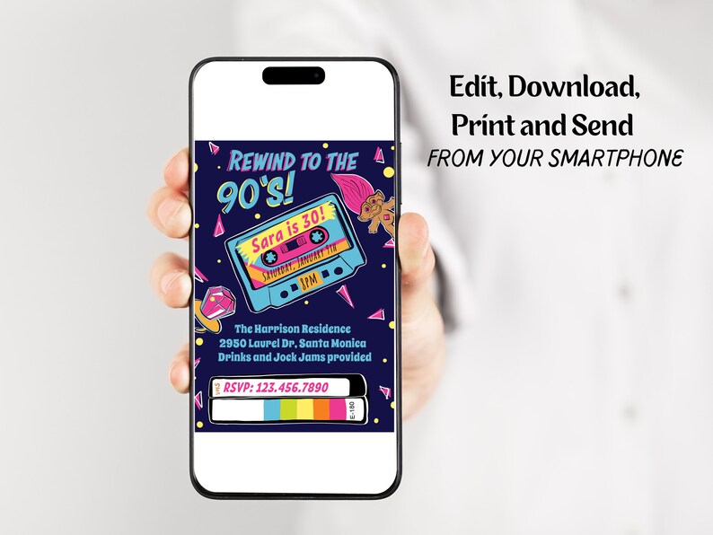 Editable 90s Party Invitation, 90s Nostalgia Invite, 90s Birthday ...