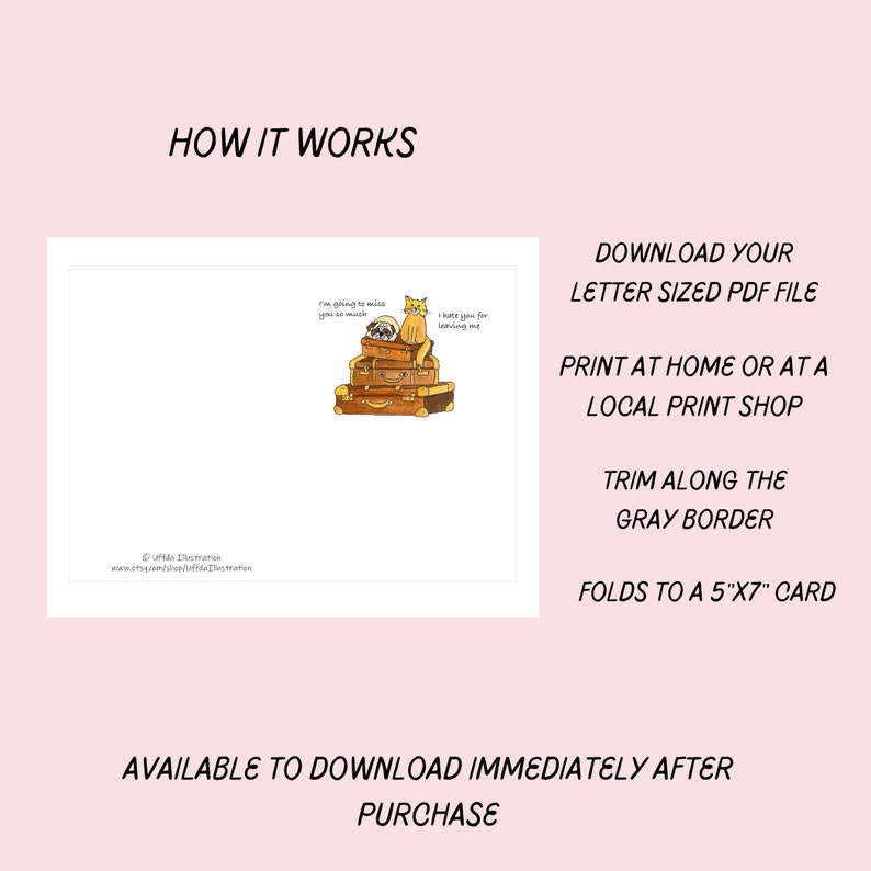 Printable Pug and Cat Goodbye Card | Farewell Card | Going Away Card ...