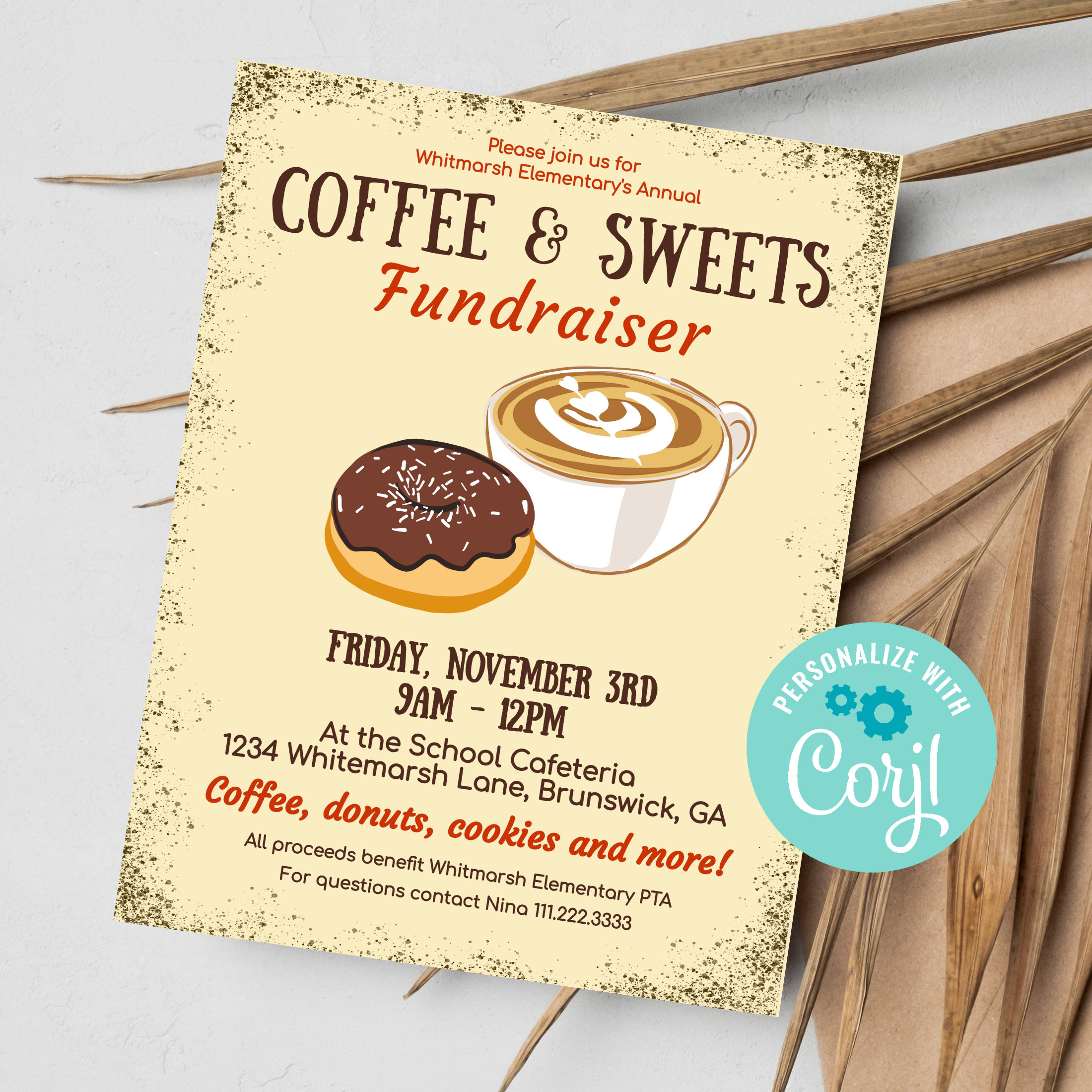 Printable Coffee and Donuts Fundraiser Flyer | Bake Sale Flyer | Donut ...