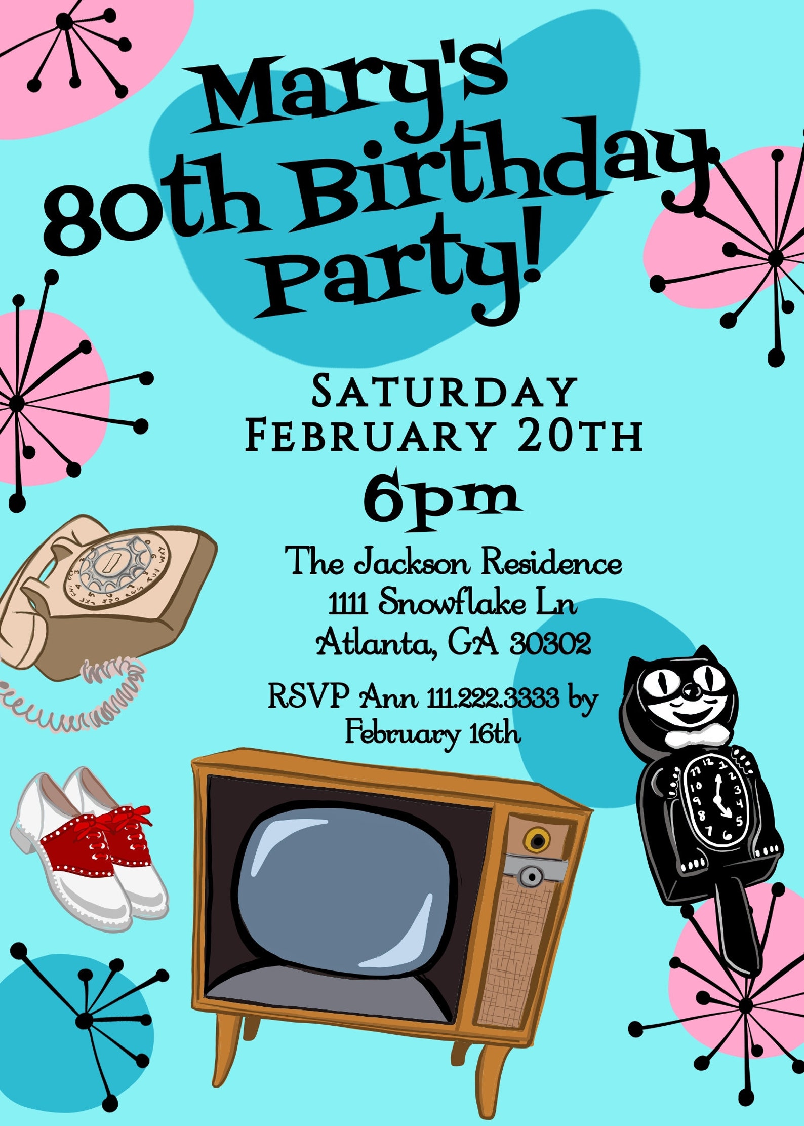 PRINTABLE Retro 80th Birthday Invitation | Editable Party Invite ...