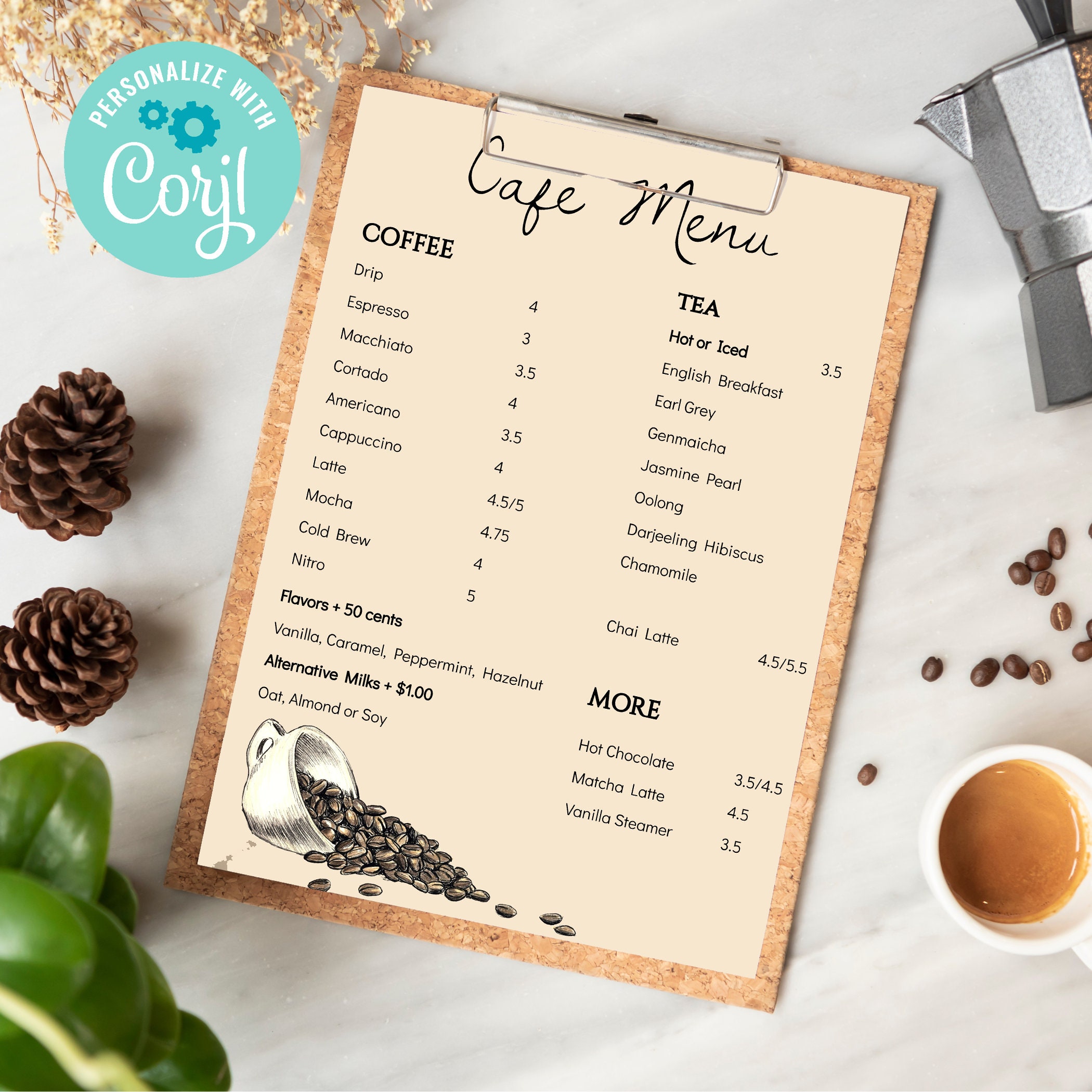 Printable Coffee Menu | Cafe Menu | Restaurant Menu | Dessert Menu ...