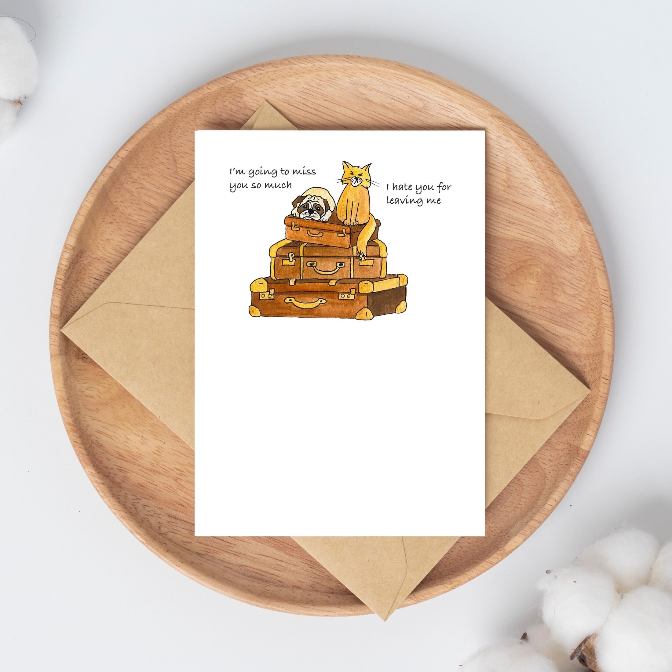 Printable Pug and Cat Goodbye Card | Farewell Card | Going Away Card ...