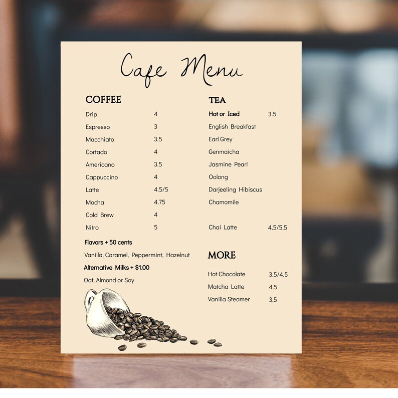Printable Coffee Menu Cafe Menu Restaurant Menu Dessert - Etsy