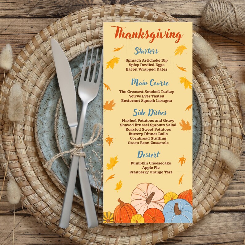 Editable Thanksgiving Menu Printable and Customizable Dinner - Etsy