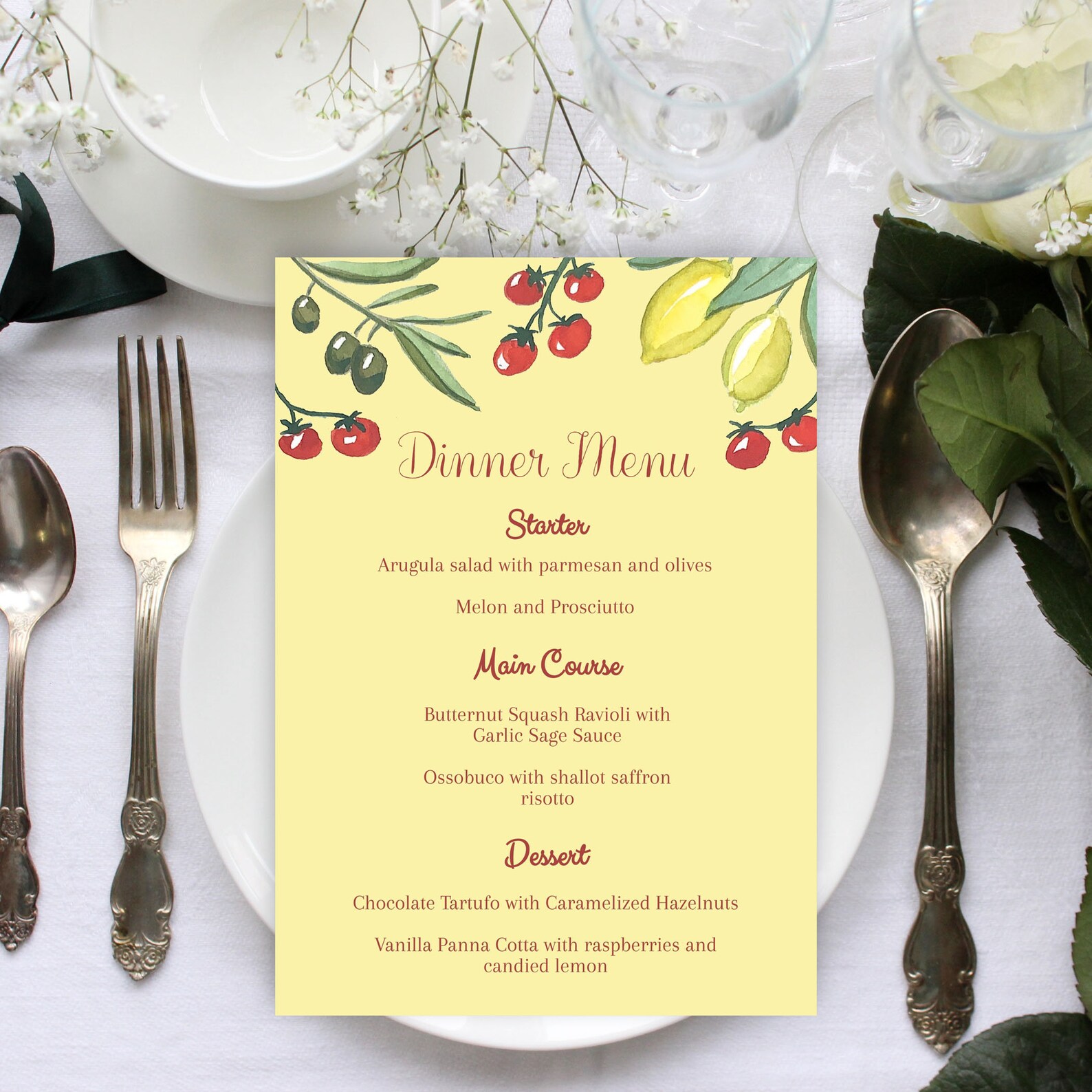 Personalized Italian Dinner Party Invitation and Customizable Menu With ...