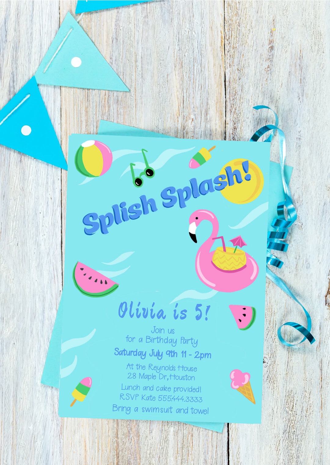 Editable Splish Splash Invitation Pool Party Birthday Invitation Summer ...