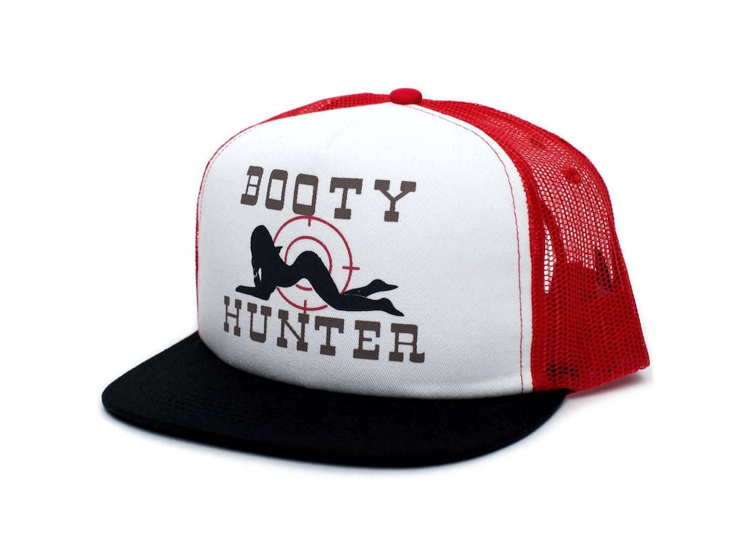 Booty Hunter Flat Bill Handmade One-size Trucker Hat Cap Black/red ...