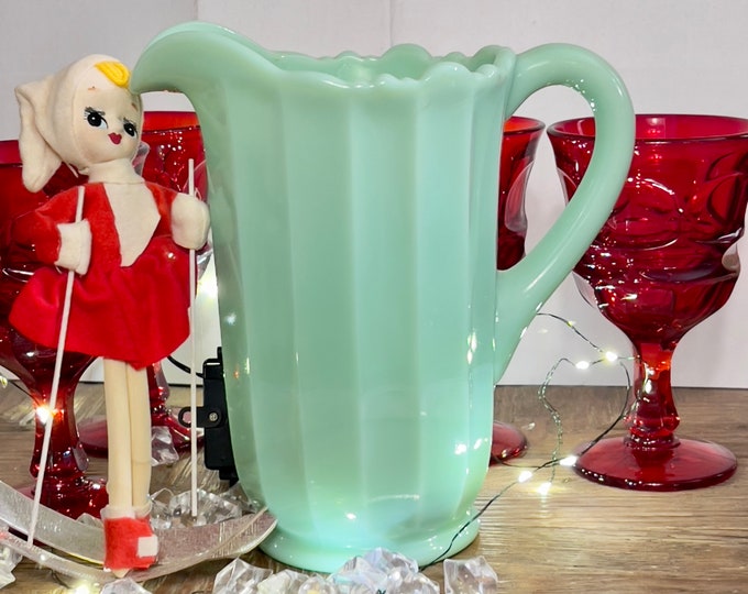 Green Jadeite Glass Pitcher, Mosser Glass Company, Ohio, USA, Holiday ...