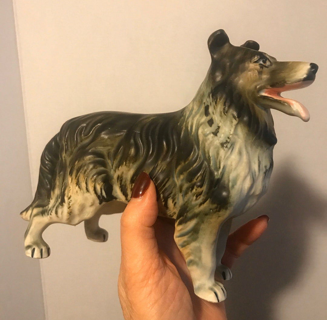 Large Black & Grey Ceramic Collie Dog or German Shepherd - Etsy