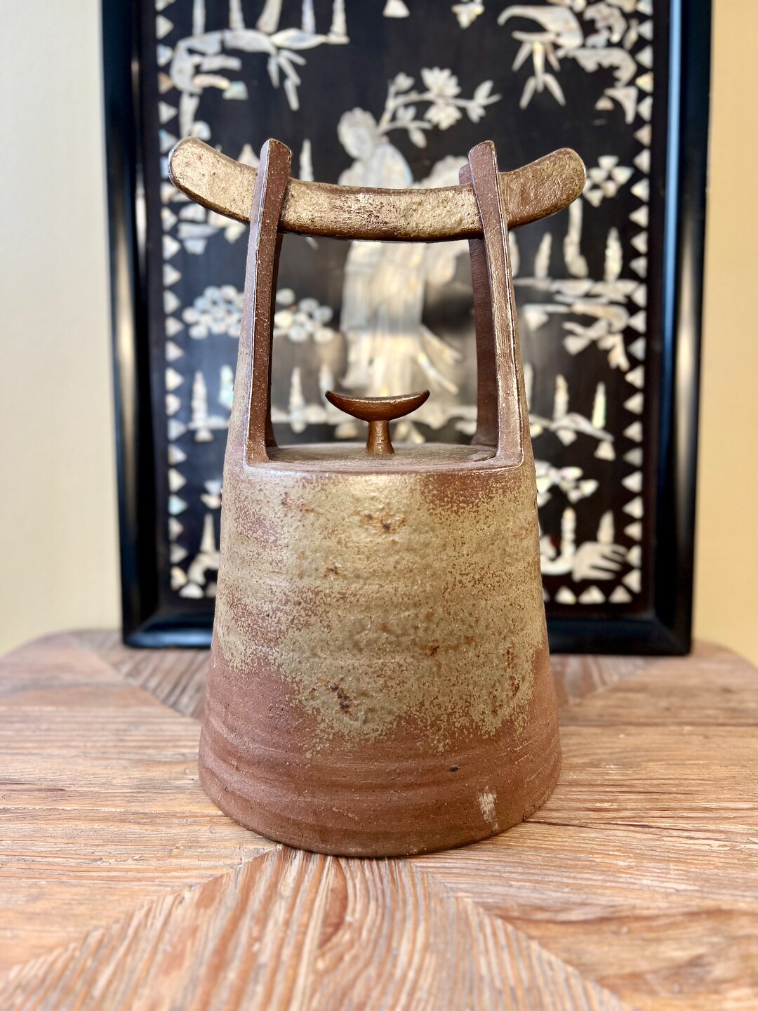 Studio Pottery, Signed by Artist, Asian Temple Design, Lidded Pot With ...