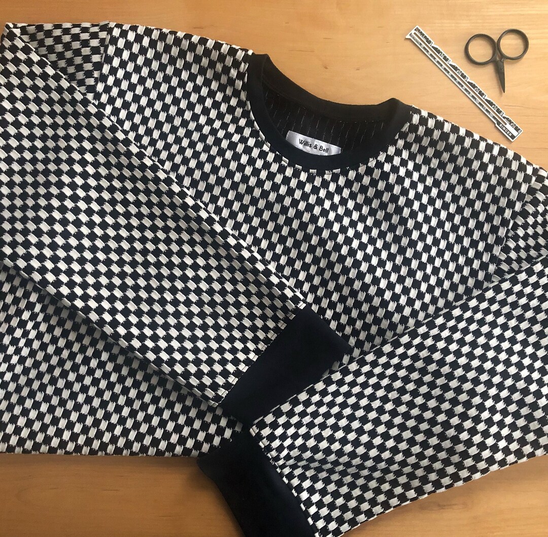 Black and White Checkered Pullover Sweatshirt // Large - Etsy