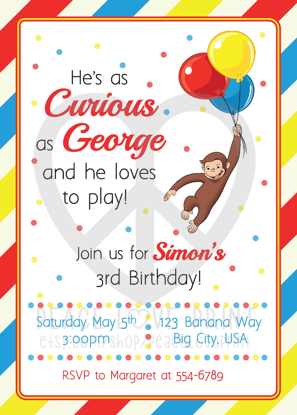 Curious George Birthday Party Invitation {printable} - Etsy