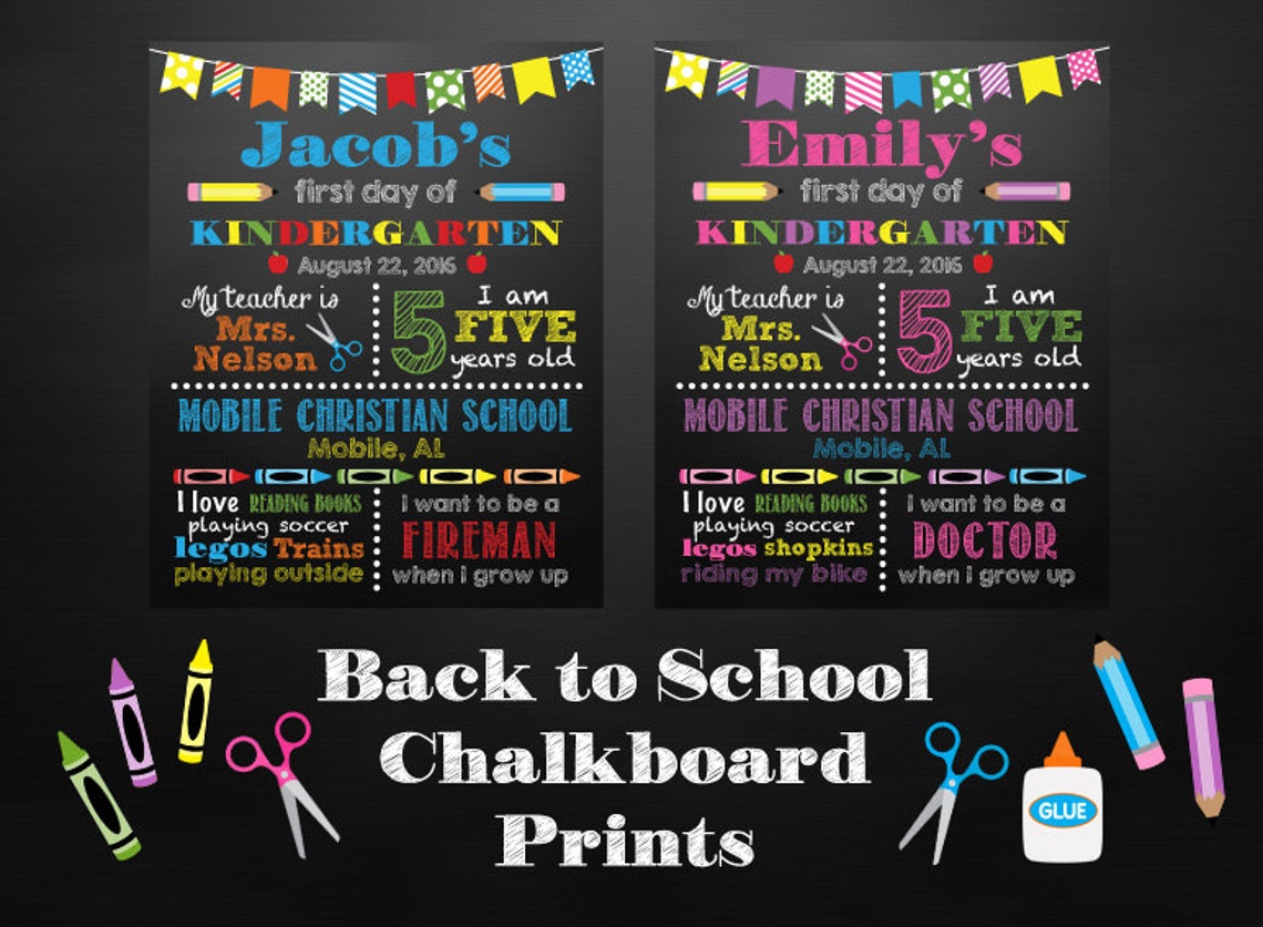 First Day of School Chalkboard Sign // Pink or Blue // Printable - Etsy