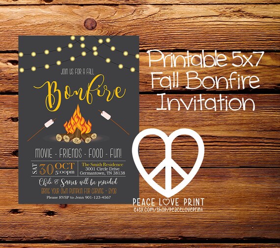 Fall Bonfire Party 5x7 Printable Invitation - Etsy