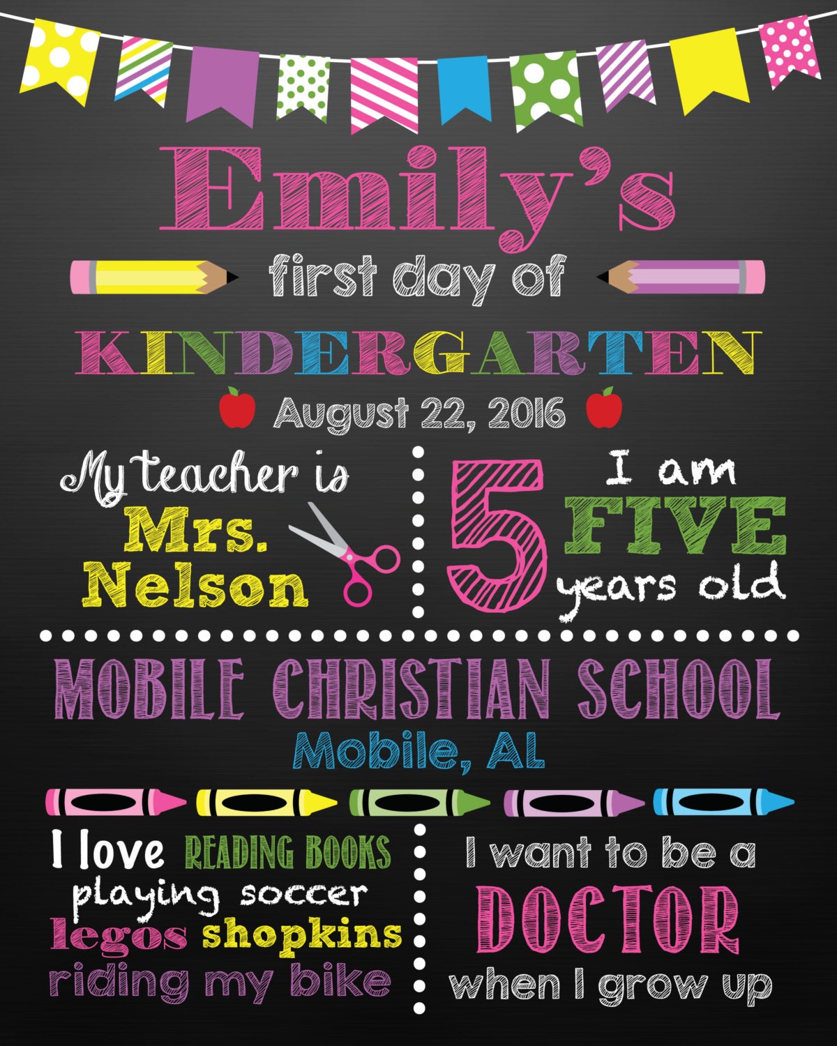 First Day of School Chalkboard Sign // Pink or Blue // Printable - Etsy