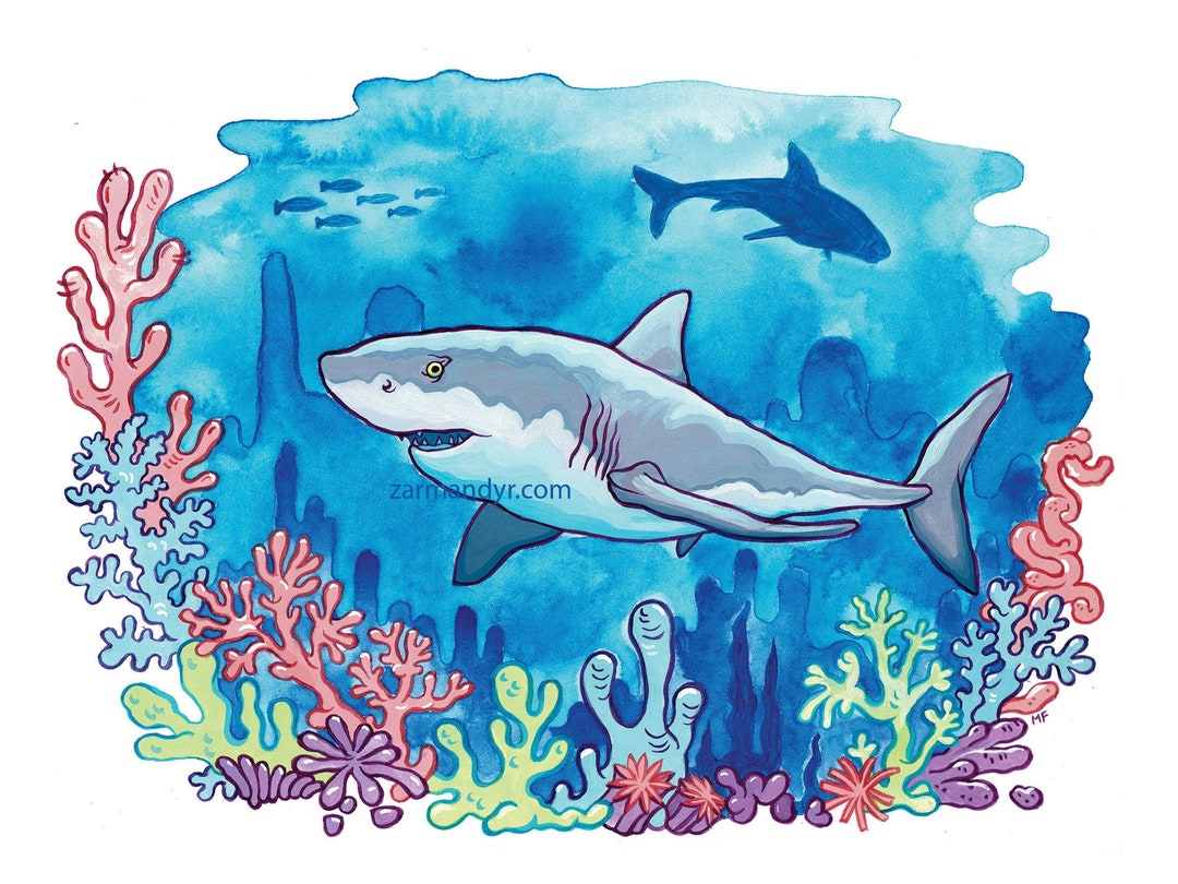 Shark Illustration Sparkly Art Print - Etsy