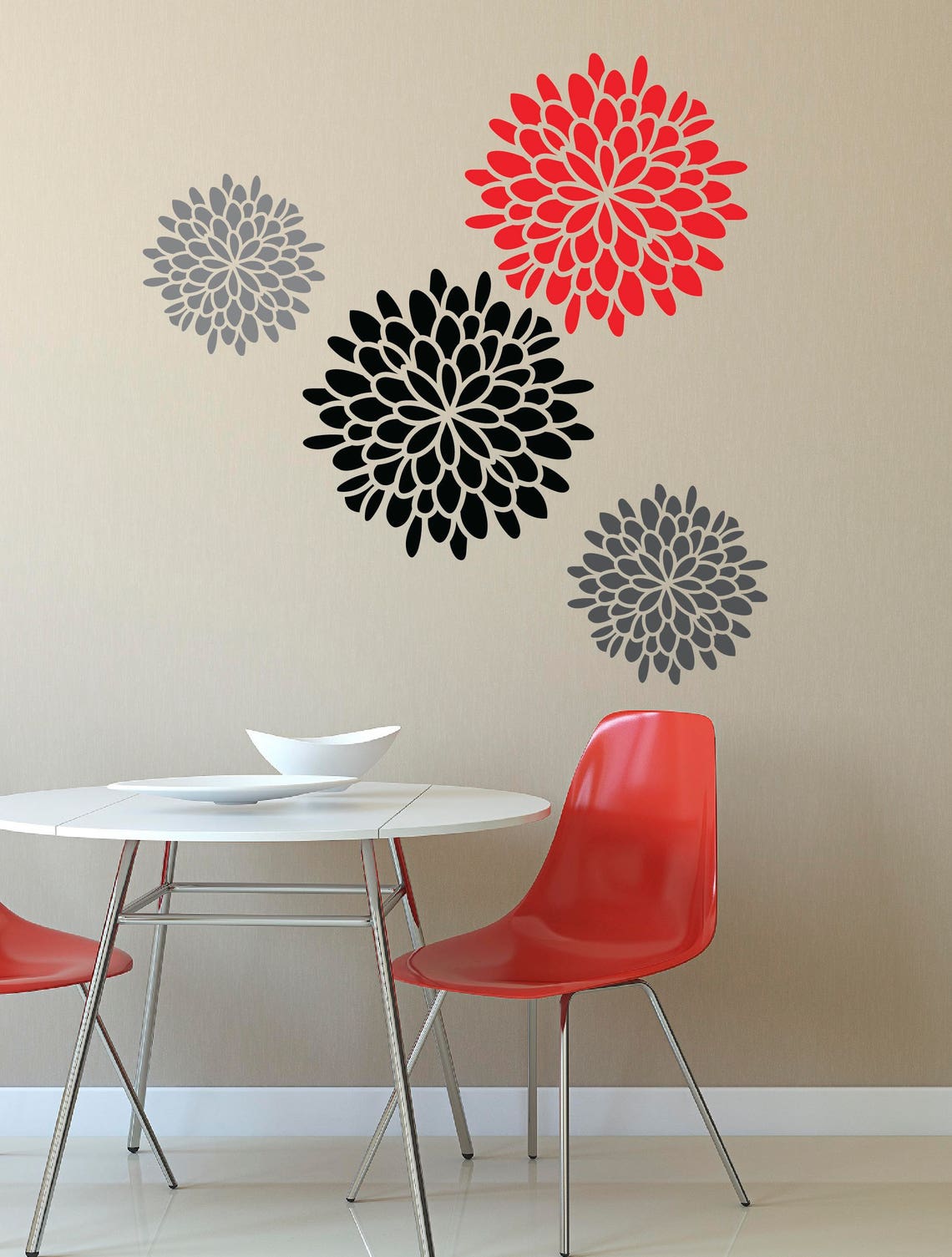 Flower Wall Decals Set of 4 Decals Dahlia Flower Vinyl - Etsy