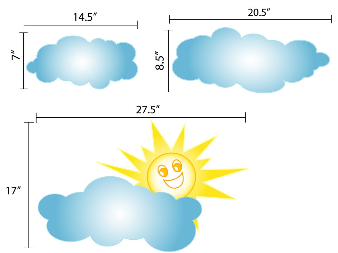 Clouds and Sun Wall Decals Beautiful Deco Art Sticker Mural | Etsy