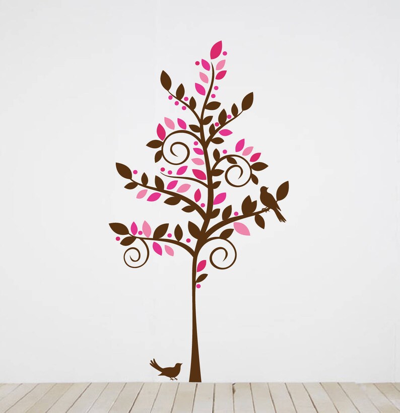 Curly Tree Wall Decal Autumn Fall Tree With Birds Home - Etsy