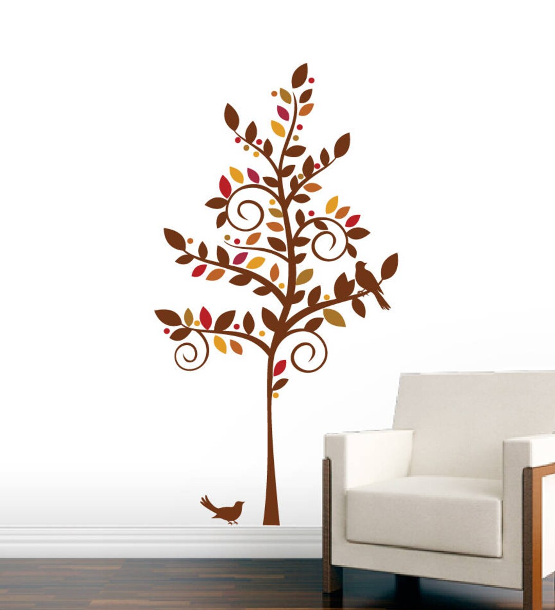 Curly Tree Wall Decal Autumn Fall Tree With Birds Home Decals, Nursery ...
