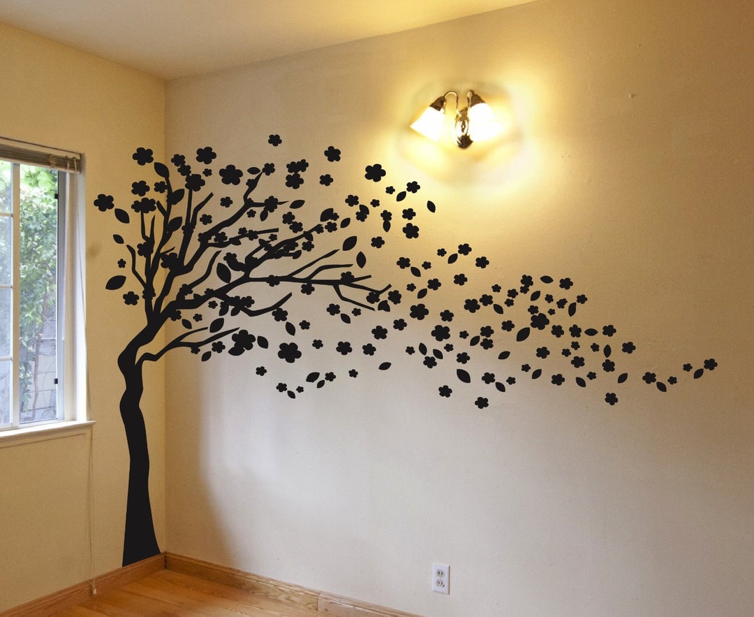 6ft Tree Decal - Wind Blowing 6ft Tree Wall Decal Art Sticker Mural ...