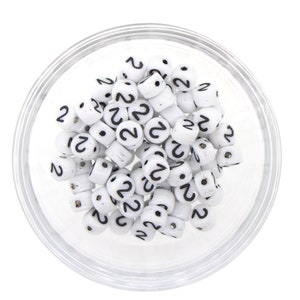 100 Piece Number & Symbol Beads - YOU CHOOSE - White Beads With Black ...