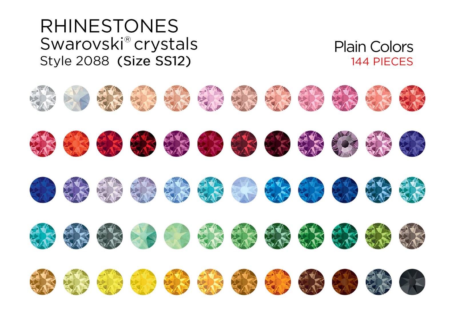 144 Pcs Swarovski Rhinestones 2088 SS12 Plain Colors CHOOSE - Etsy