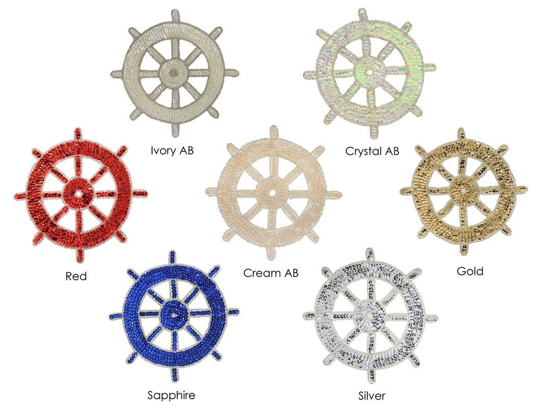 Ship Wheel Sequin & Bead Applique 6"- CHOOSE YOUR COLOR - Etsy