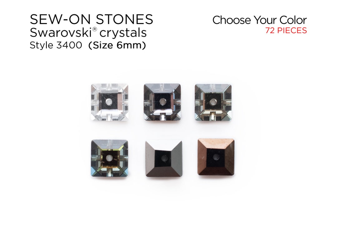 72 Pcs Swarovski 3400 6mm Square Lochrosen Sew on Rhinestone - CHOOSE ...