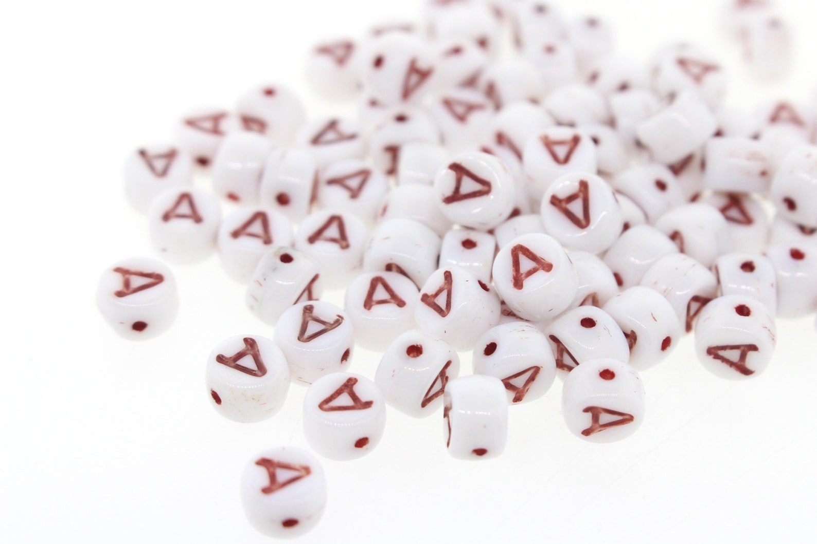 100 Piece Letter & Symbol Beads - YOU CHOOSE - White Beads With Red ...