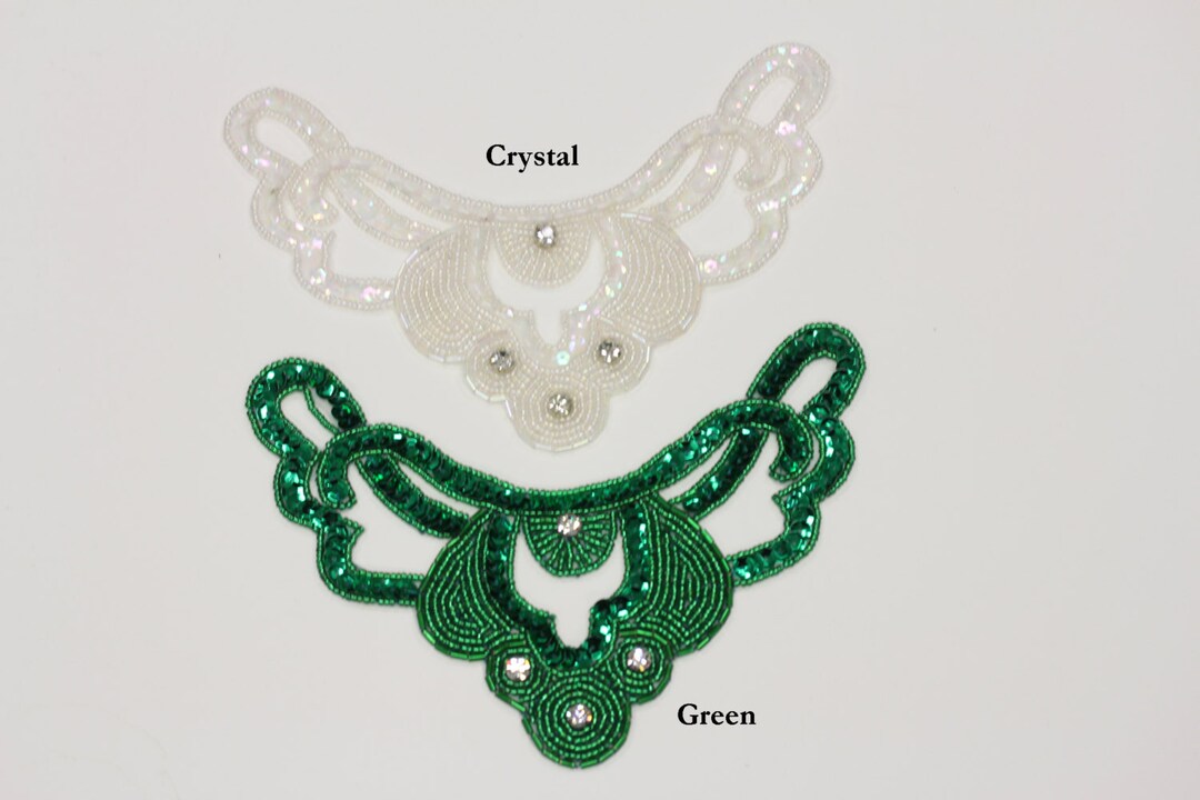 Decorative Neckline Beaded and Rhinestone Applique 6.5" X 2.75"- CHOOSE ...