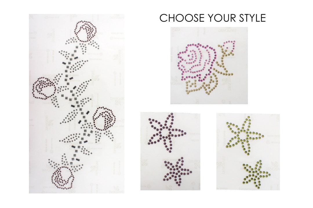 Swarovski Hot Fix Iron on Rhinestone Transfers - Flower Designs ...