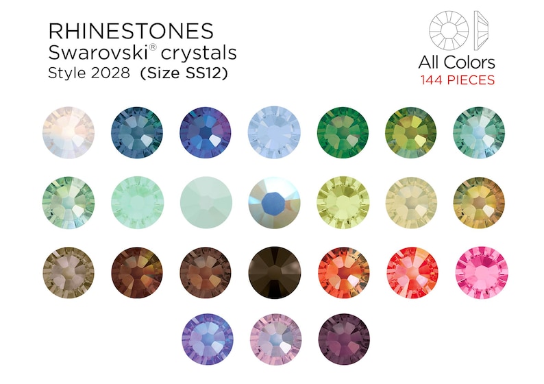 Swarovski 2028 Flatback Rhinestones SS12 - CHOOSE YOUR COLOR (144 ...
