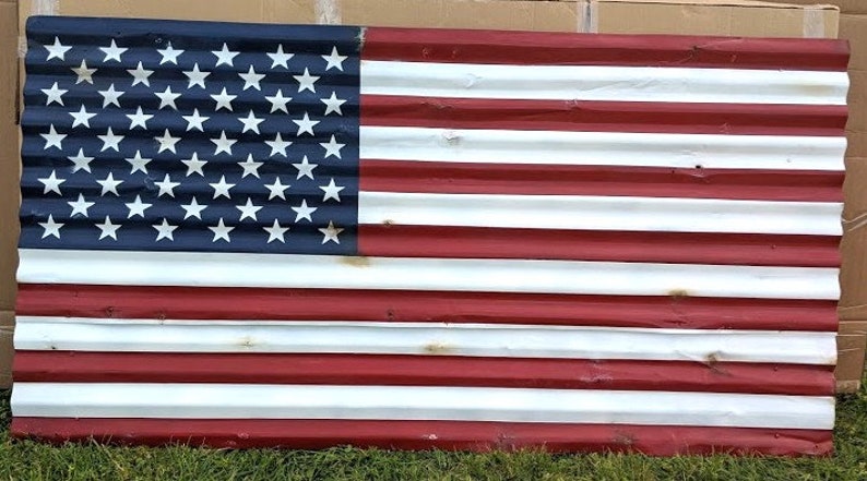 8 Ft. Huge Rustic American Flags, Barn Metal Flags, 250th Birthday ...