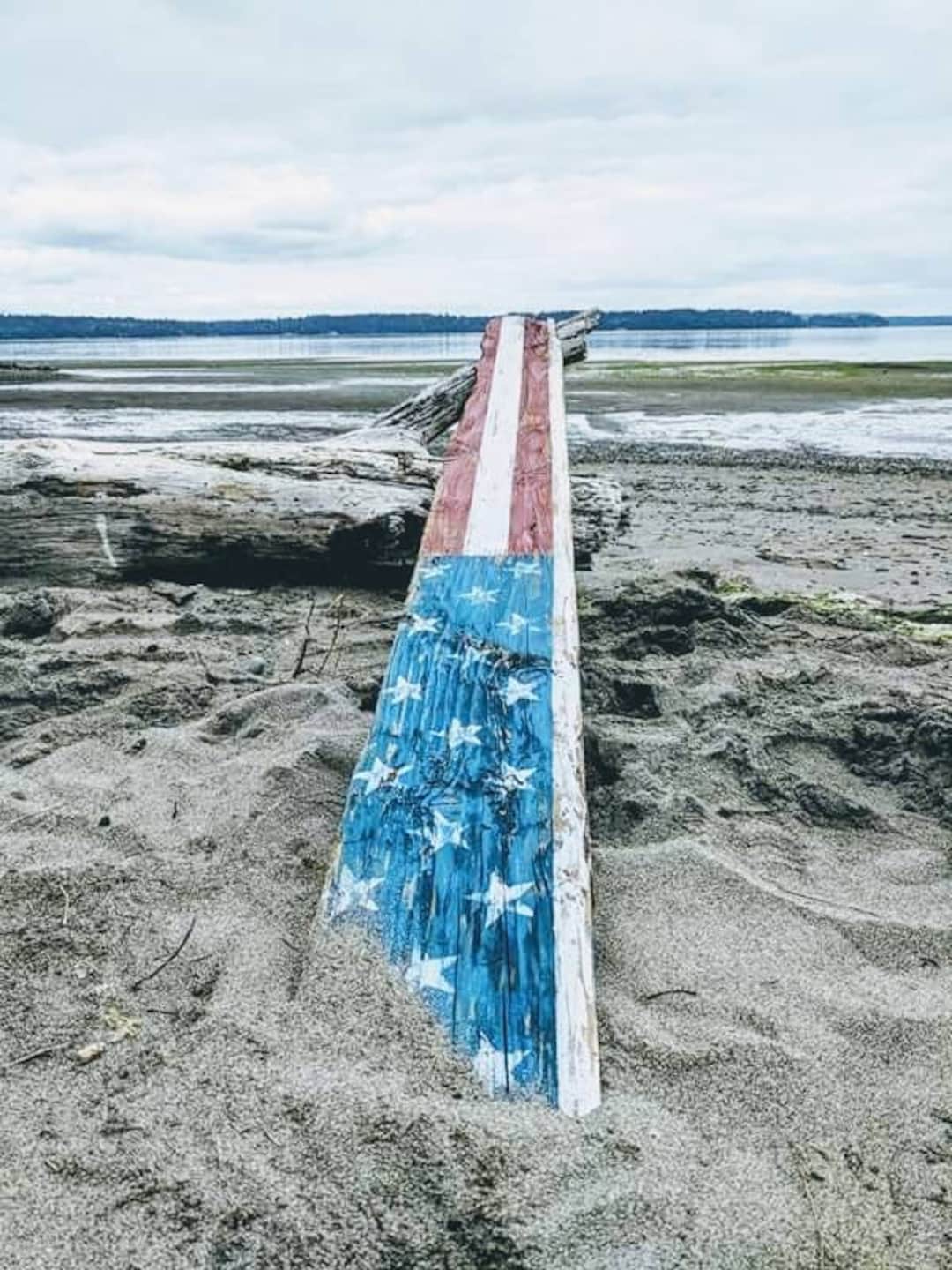 Beach Flag, One of A Kind, American Flag, Distressed Wood Flag, 7ft ...