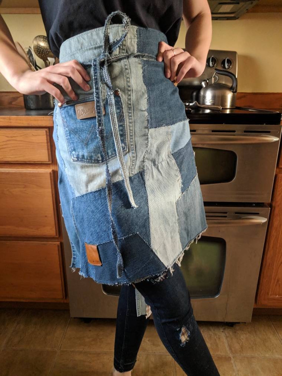 Repurposed Denim Apron Denim Apron Half Apron Upcycled | Etsy