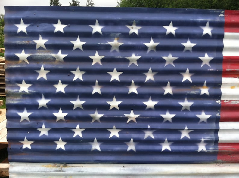 8 Ft. Huge Rustic American Flags, Barn Metal Flags, Distressed Flag ...